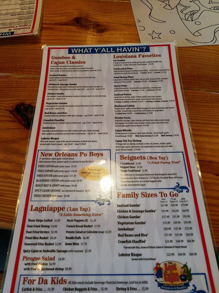 Menu at The Lost Cajun restaurant, Hendersonville