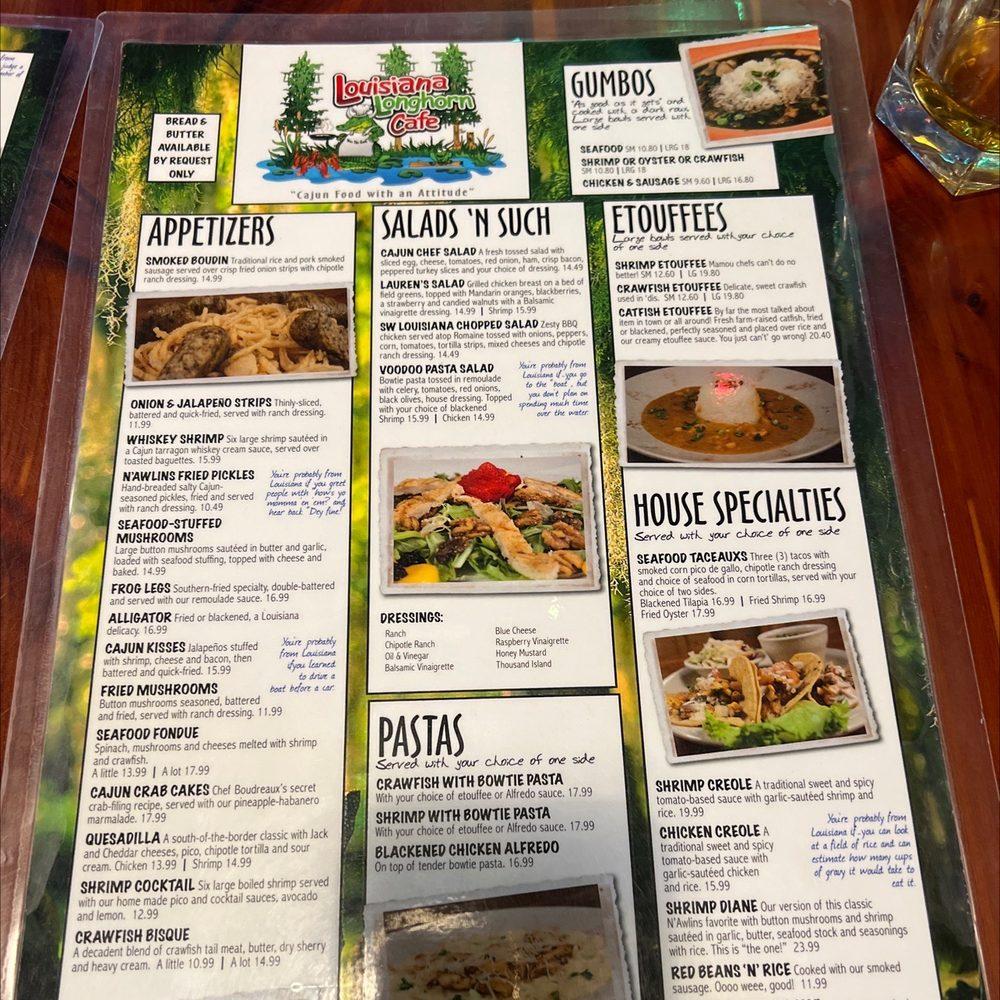 Menu at The Louisiana Longhorn Cafe, Round Rock