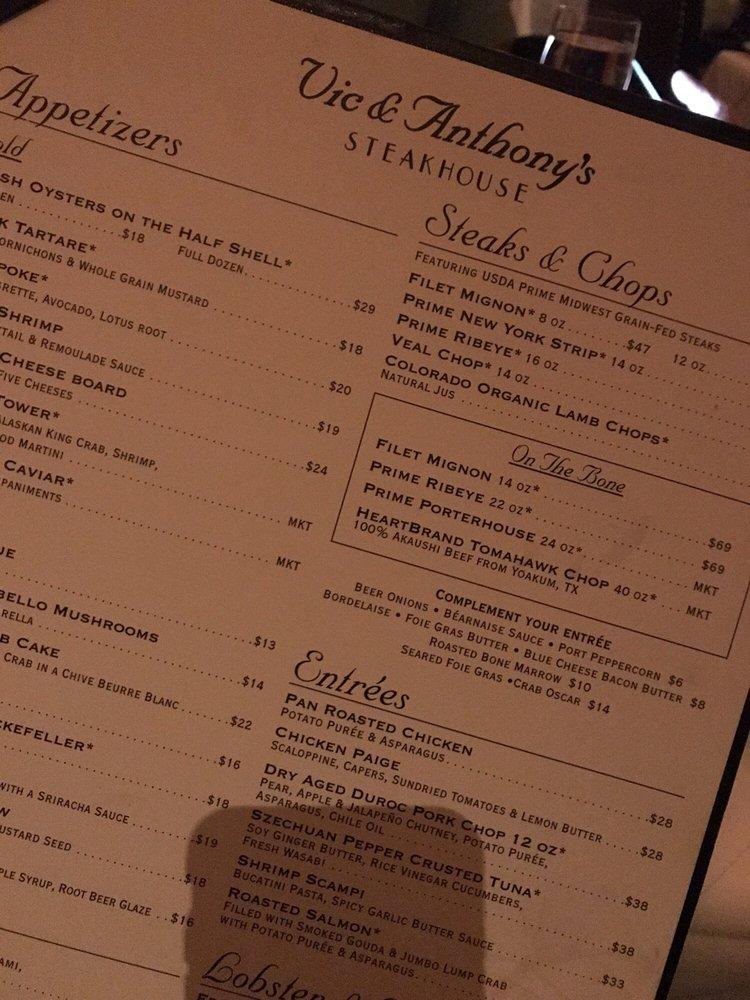 Menu at Vic & Anthony's Steakhouse, Las Vegas