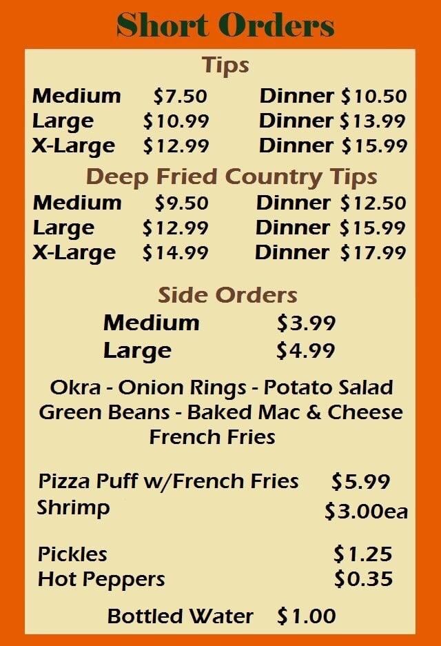Menu at Honey Bay's BBQ, Beach Park