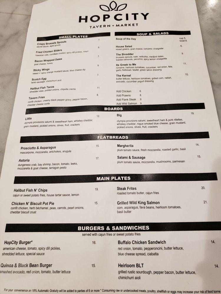 Menu at HopCity Tavern + Market pub & bar, Portland