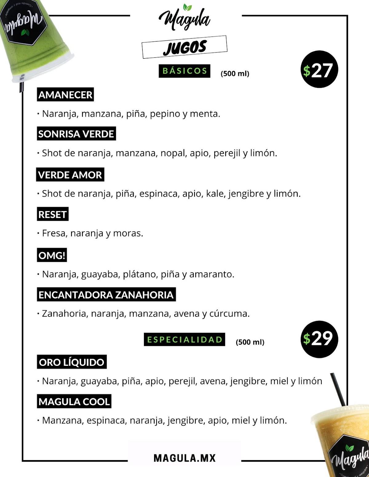 Menu at Magula restaurant, Mexico City
