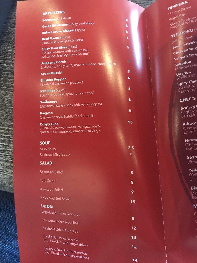 Menu at Tamashi restaurant, Albuquerque