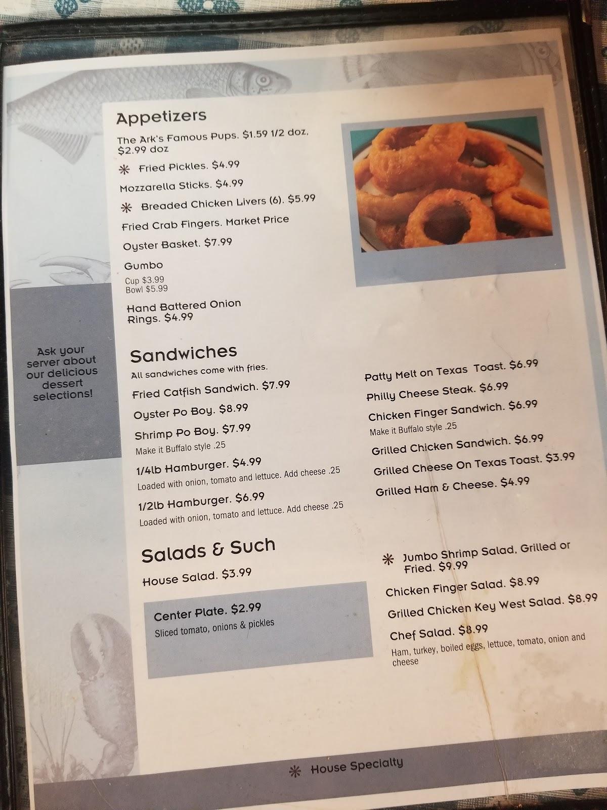 Menu at The Ark restaurant, Riverside, US-78