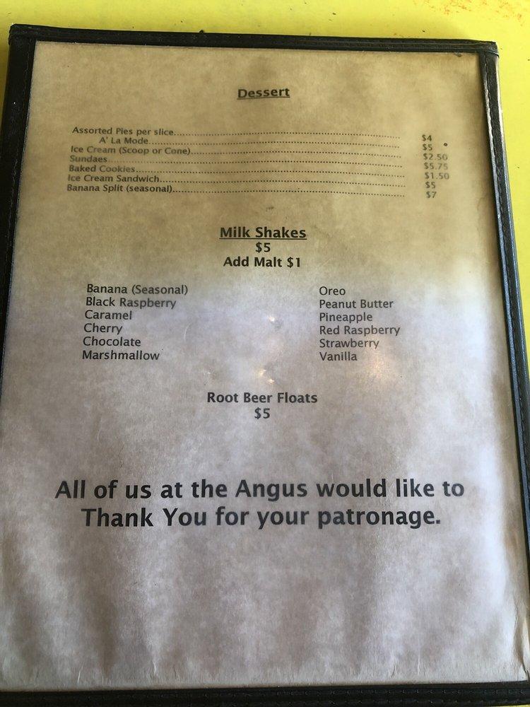 Menu at Angus Cafe, Swan Valley, Swan Valley Hwy
