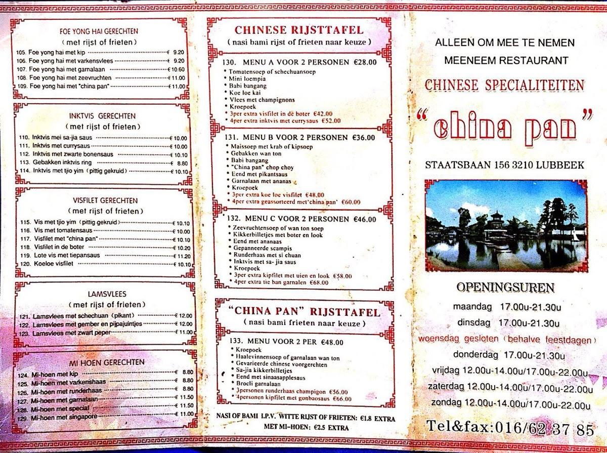 Menu at China Pan, Lubbeek, Staatsbaan 156