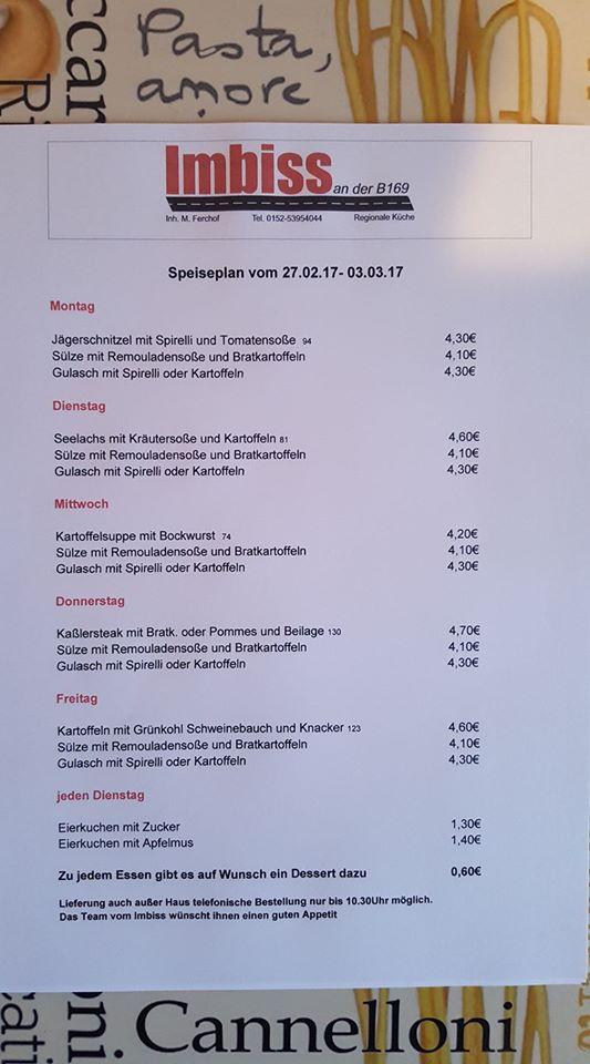 Speisekarte von Imbiss an der B169 restaurant, Neu-Seeland