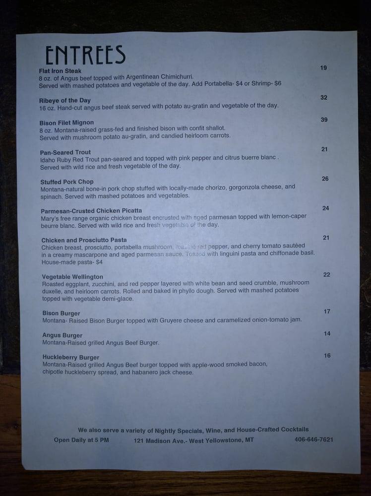 Menu at Madison Crossing Lounge pub & bar, West Yellowstone