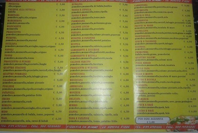 Menu at Pizzeria Da Mimmo 2, Biassono