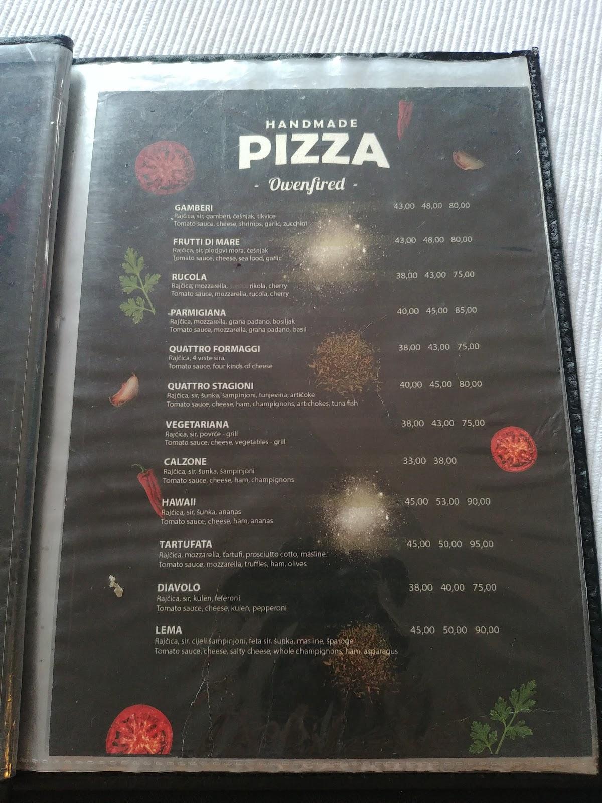Menu at Pizzeria LEMA, Pula