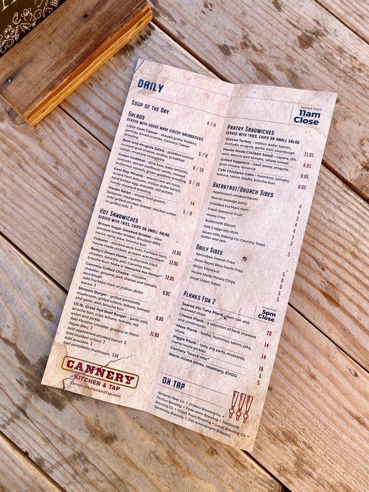 Menu at The Cannery Kitchen and Tap restaurant, Castro Valley