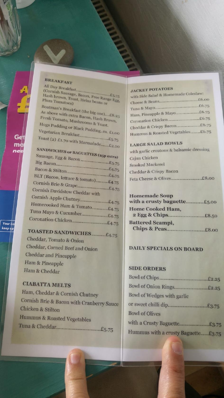 Menu at The Pier Cafe, Falmouth