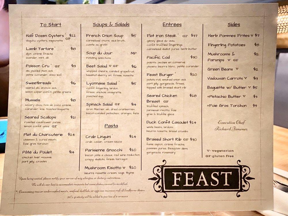 Menu at Feast pub & bar, Kirkland
