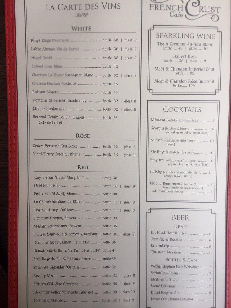 Menu at French Crust Café and Bistro cafe, Cincinnati, Elm St