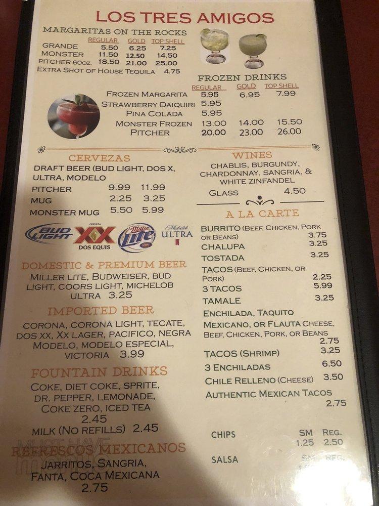 Menu at Los Tres Amigos restaurant, Nashville