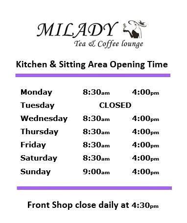 Menu at Milady Tea & Coffee Lounge restaurant, Ware