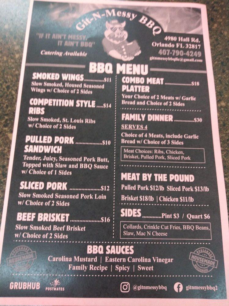 Menu at Git-N-Messy Bbq, Winter Springs