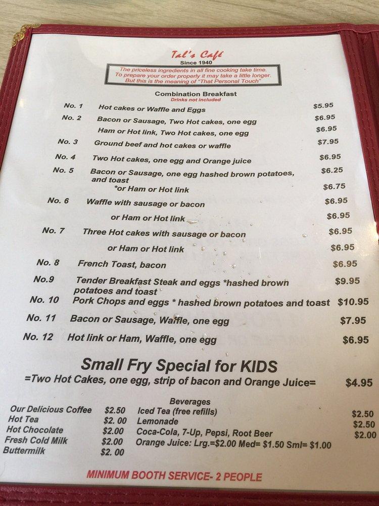 Menu at Tal's Cafe, Los Angeles