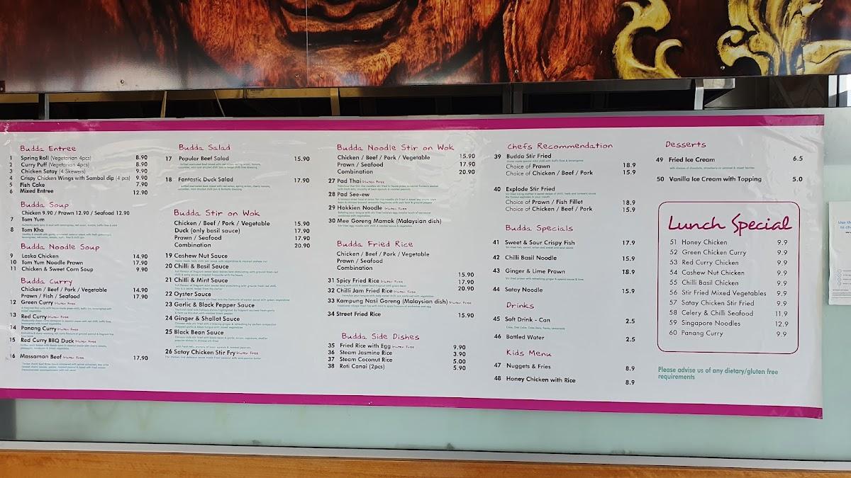 Menu at Thai Budda Restaurant, Bathurst, 1/35 William St