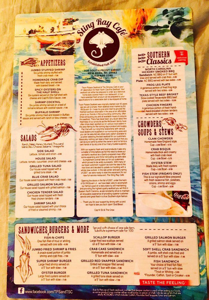 Menu at The Stingray Café restaurant, New Bern
