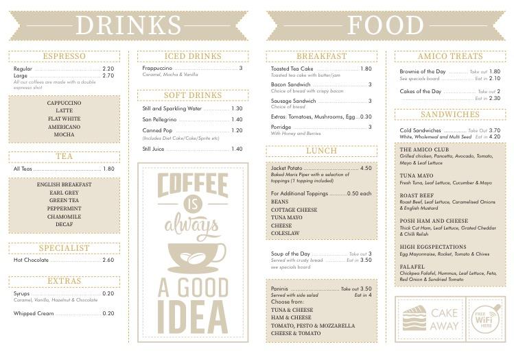 Menu at Amico Espresso & Café Bar, Drighlington
