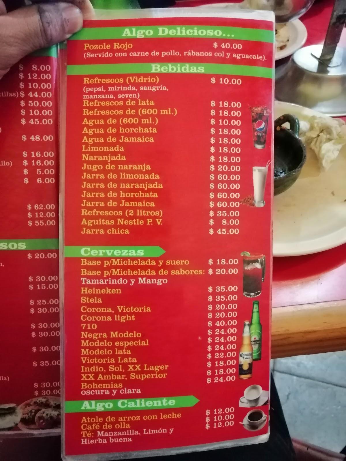 Menu at La Gringa oaxaqueña restaurant, Oaxaca, Carr. a Atzompa 58