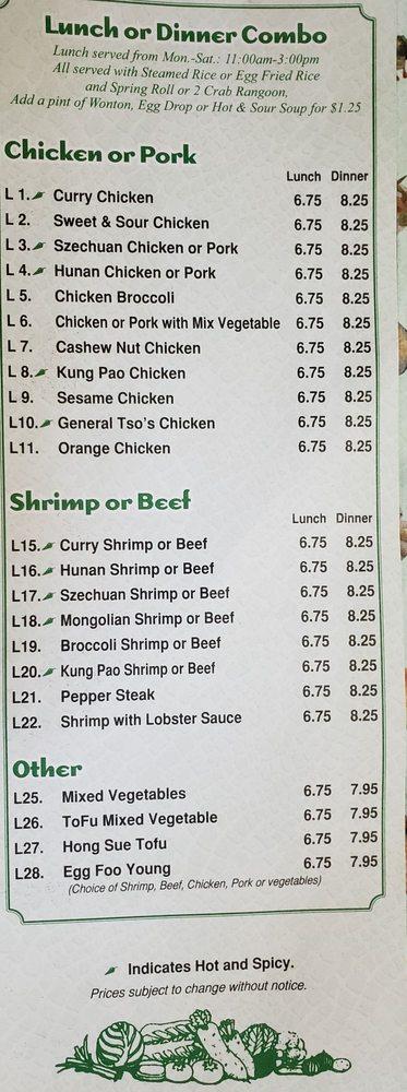 Menu at Lucky Liu's restaurant, Milwaukee