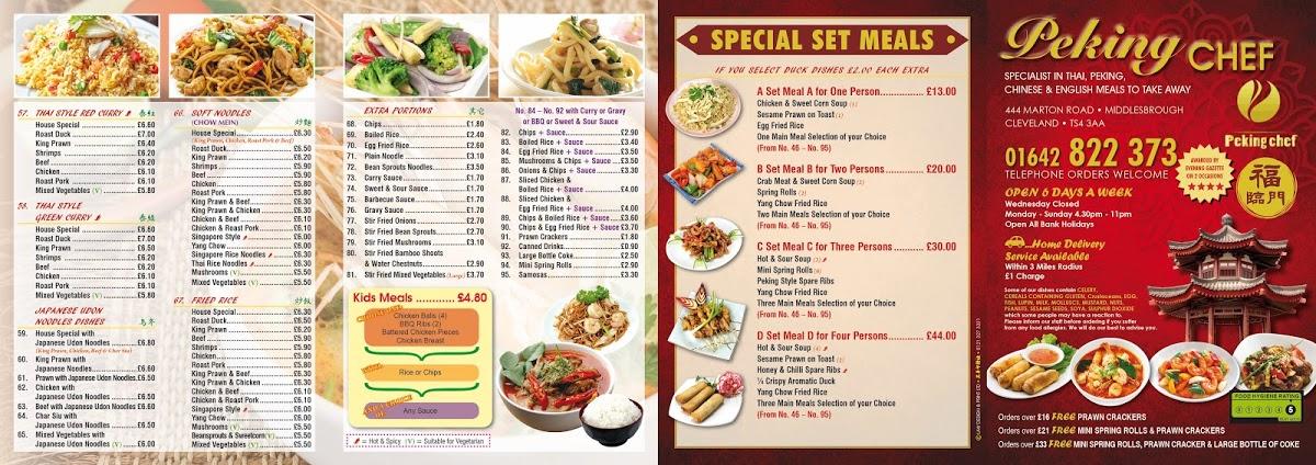 Menu at Peking Chef fast food, Middlesbrough