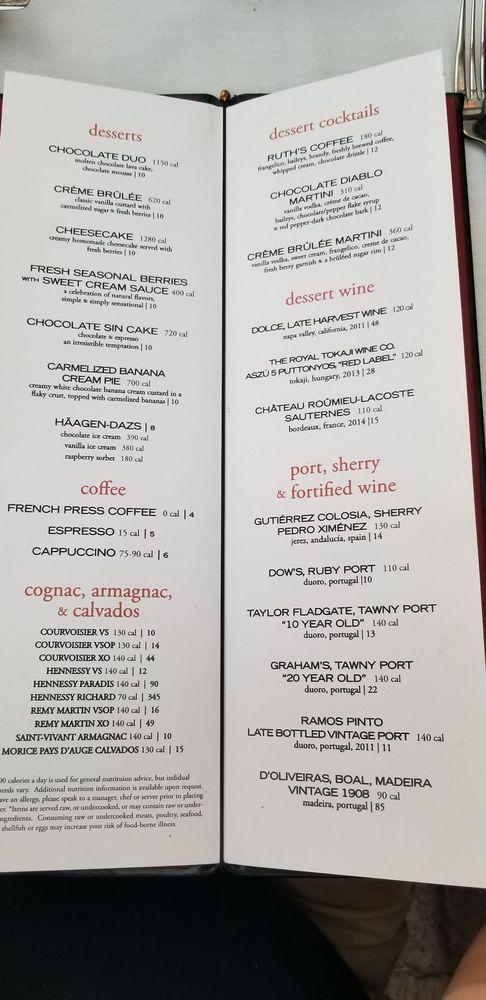 Menu at Ruth's Chris Steak House steakhouse, Boise