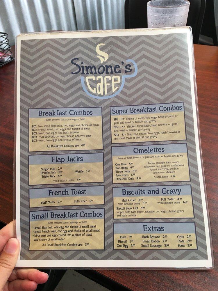 Menu at Simone's Cafe, Guthrie, S Division St