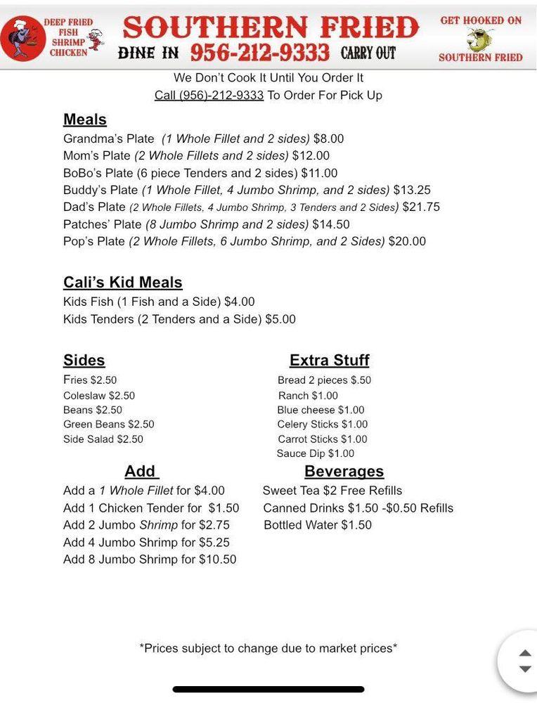 Menu at Southern Fried restaurant, Mission, N Conway Ave
