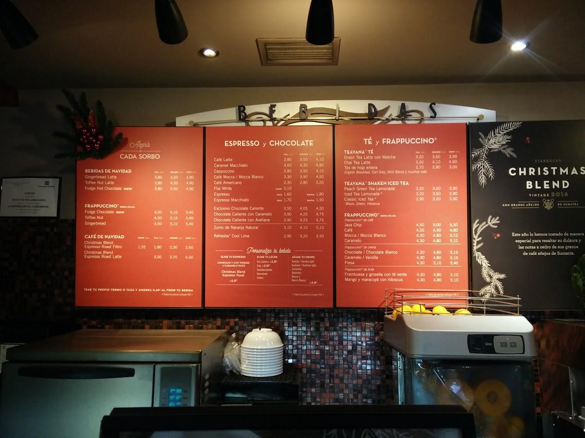 Menu at Starbucks cafe, Madrid, Calle del Dr. Drumen