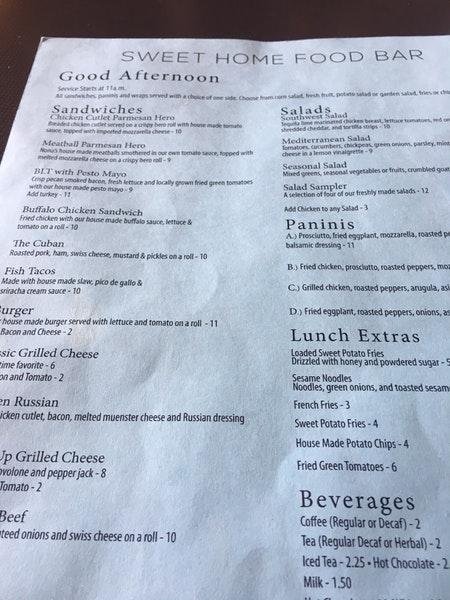 Menu at Sweet Home Food Bar, Tuscaloosa