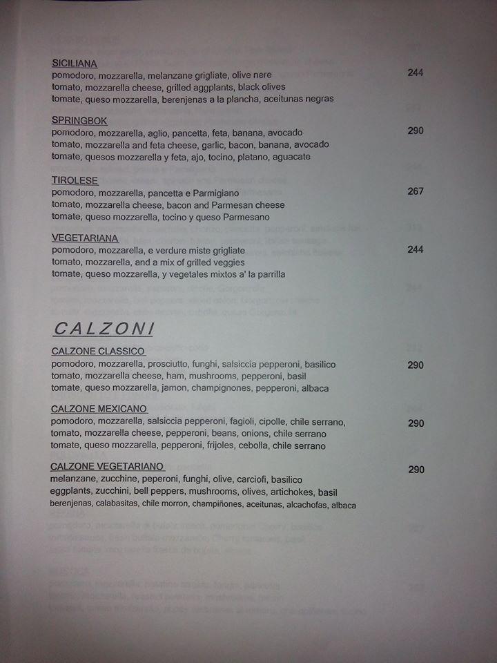 Menu at The Italian Job pizzeria, Cabo San Lucas, Av. del Pescador 7