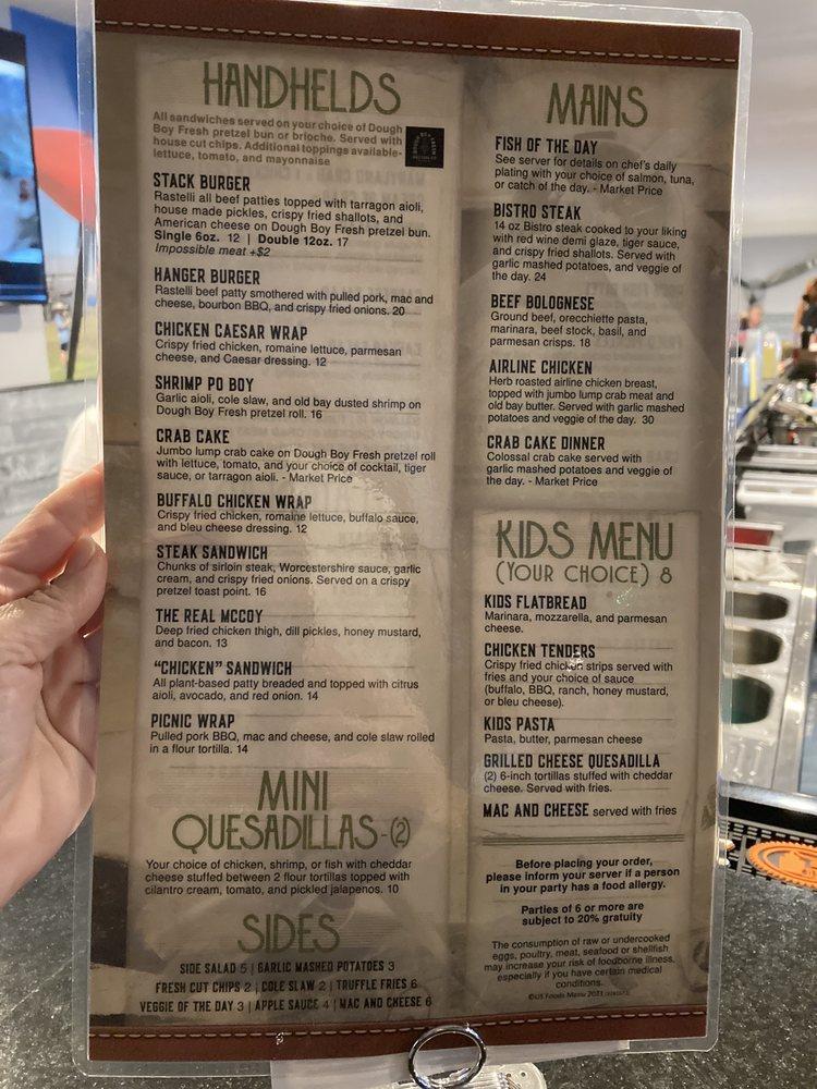 Menu at The Landing Strip restaurant, Middle River