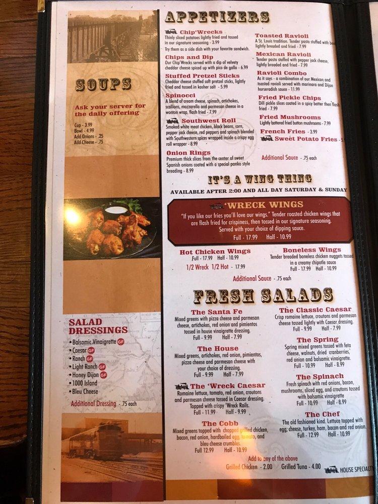 Menu at Trainwreck Saloon pub & bar, Rock Hill, Manchester Rd