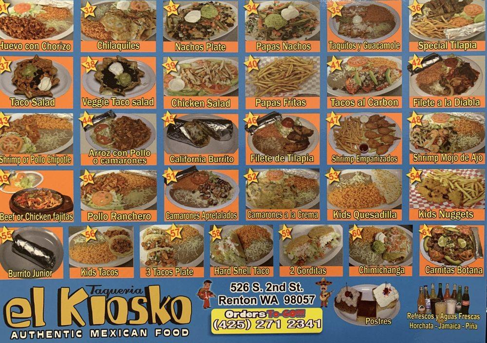 Menu at El Kiosko restaurant, Renton, 526 S 2nd St