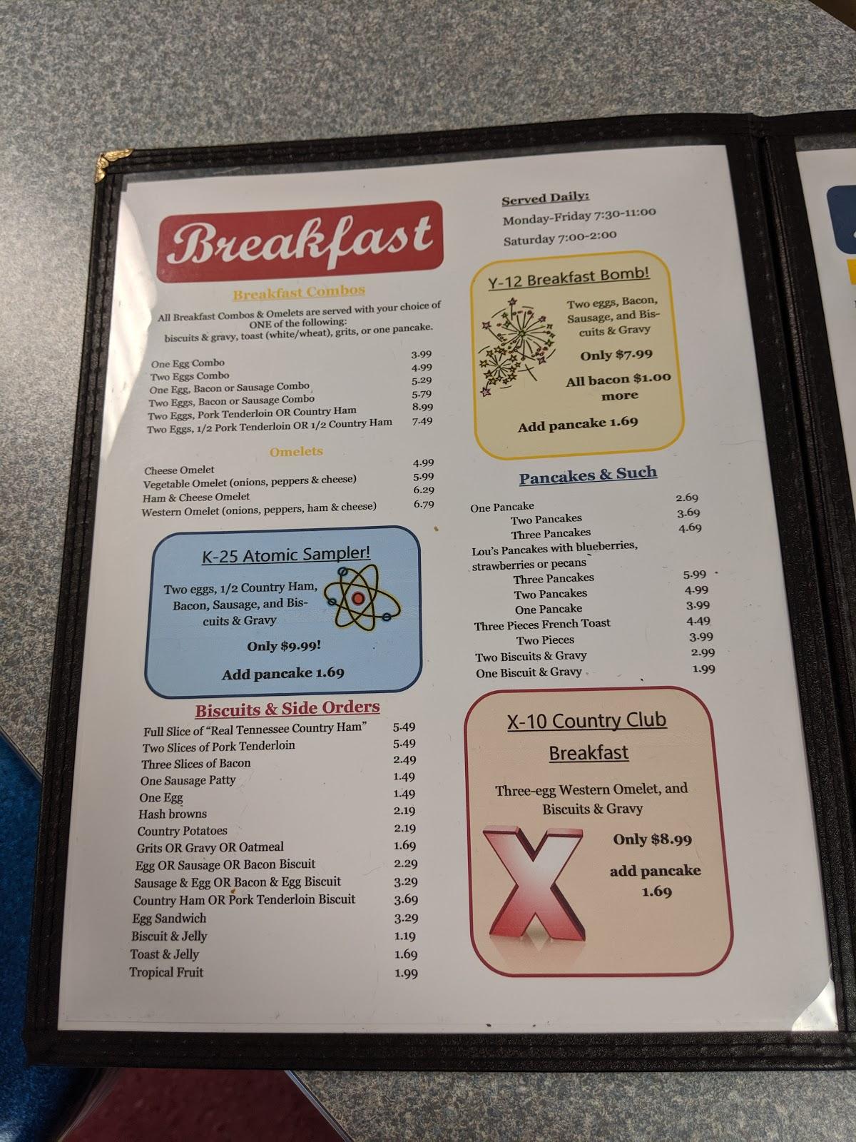Menu at Jefferson Fountain restaurant, Oak Ridge