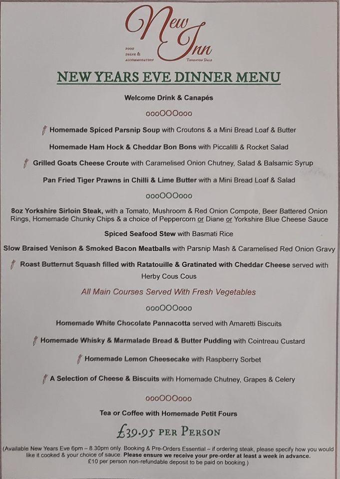 Menu at The New Inn pub & bar, Thornton Dale
