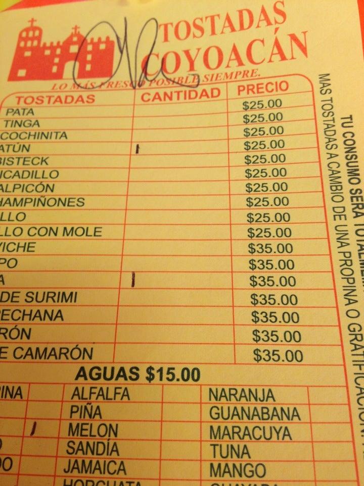 Carta del restaurante Tostadas Coyoacán "Las Originales", Ciudad del ...