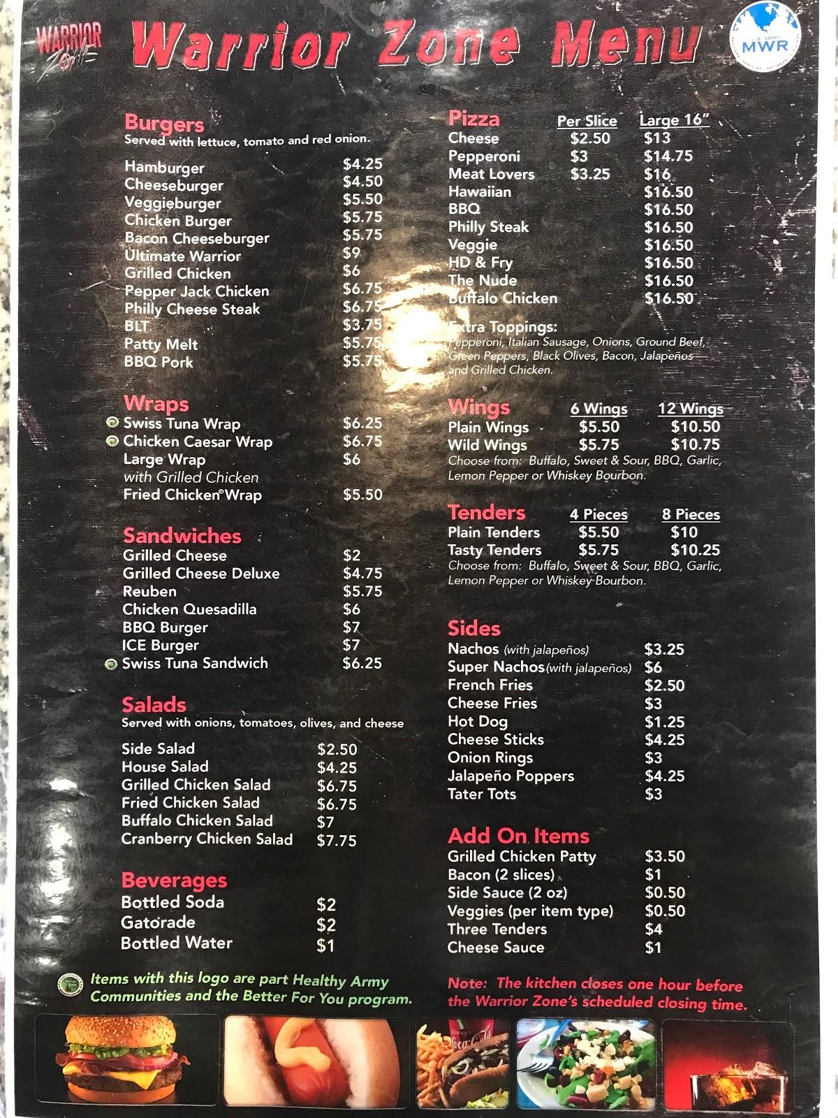 Menu at Warrior Zone pub & bar, Vicenza