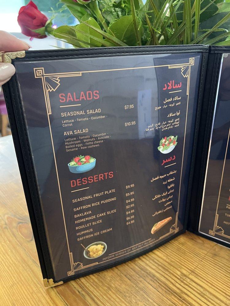 Carta de Ava Bakery and persian Restaurant, Phoenix