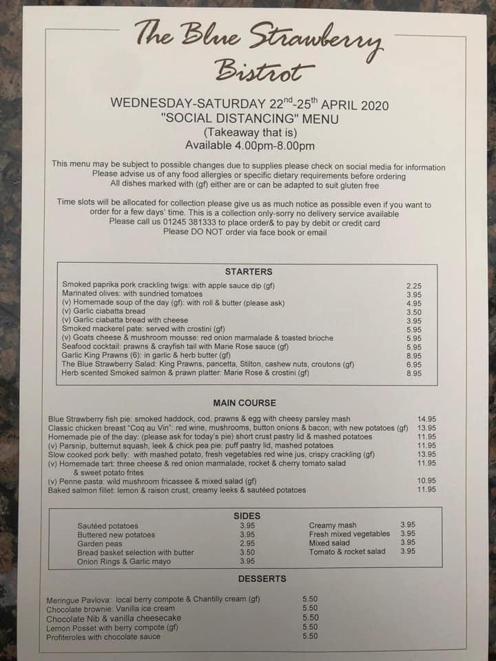 Carta del restaurante Blue Strawberry Bistrot, Hatfield Peverel