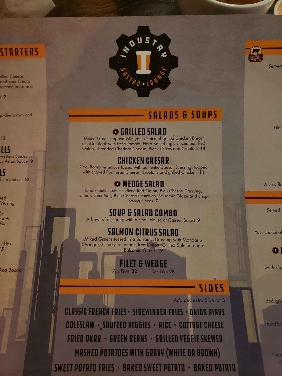Menu at Industry Gastro Lounge restaurant, Oklahoma City