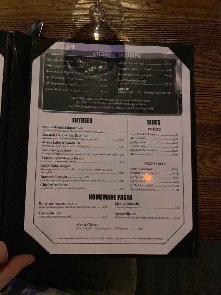 Menu at Jack's Bar And Steakhouse, New Haven