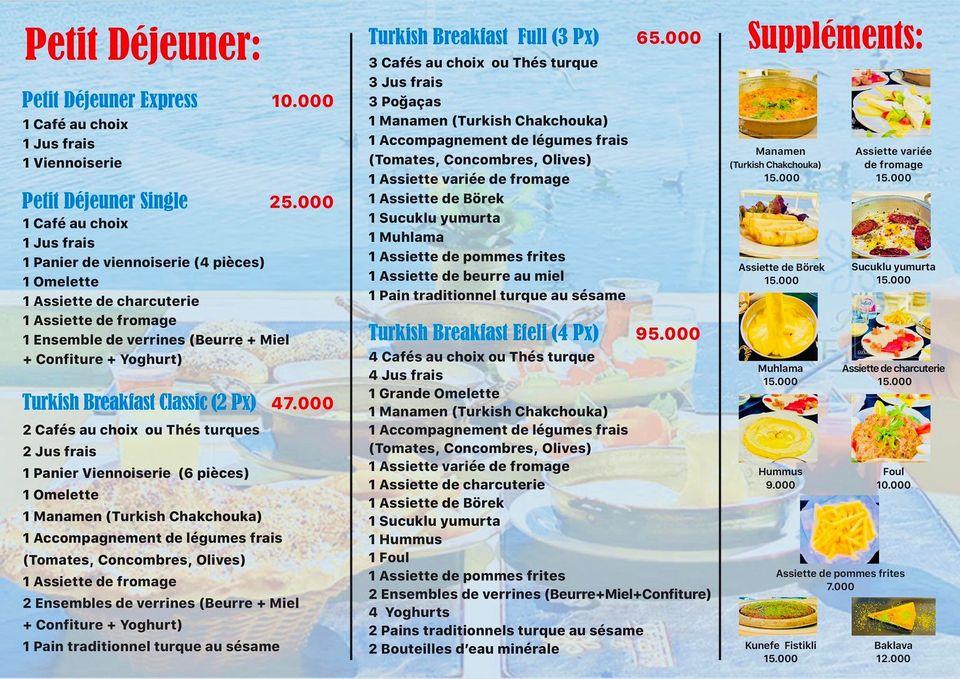Menu au Le Safran restaurant, Tunis, Rue Lac Loch Ness
