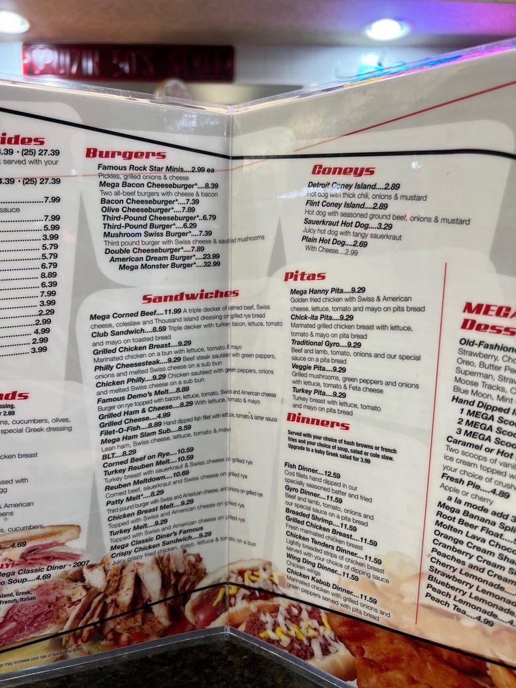 Menu at Mega Classic Diner restaurant, Flint