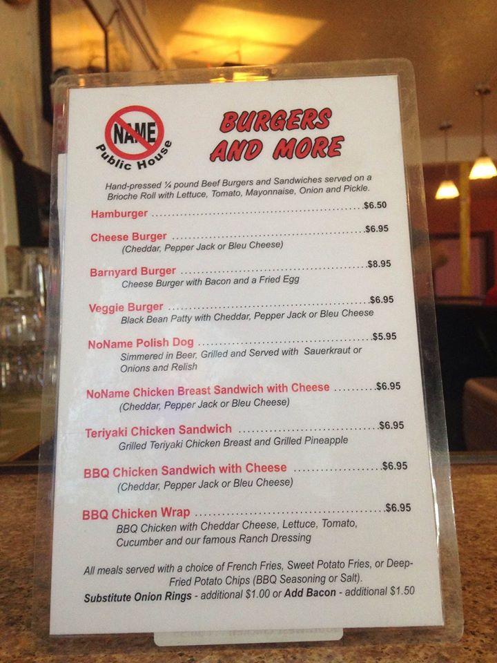 Menu at No Name Public House, Lake Havasu City