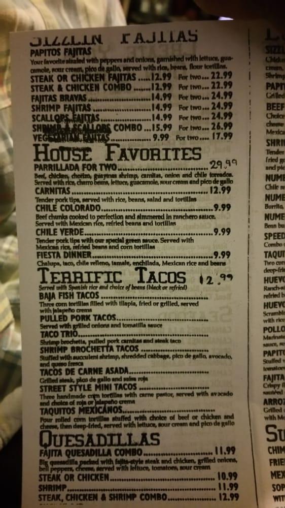 Menu at Papitos Grill at 98 restaurant, Hattiesburg