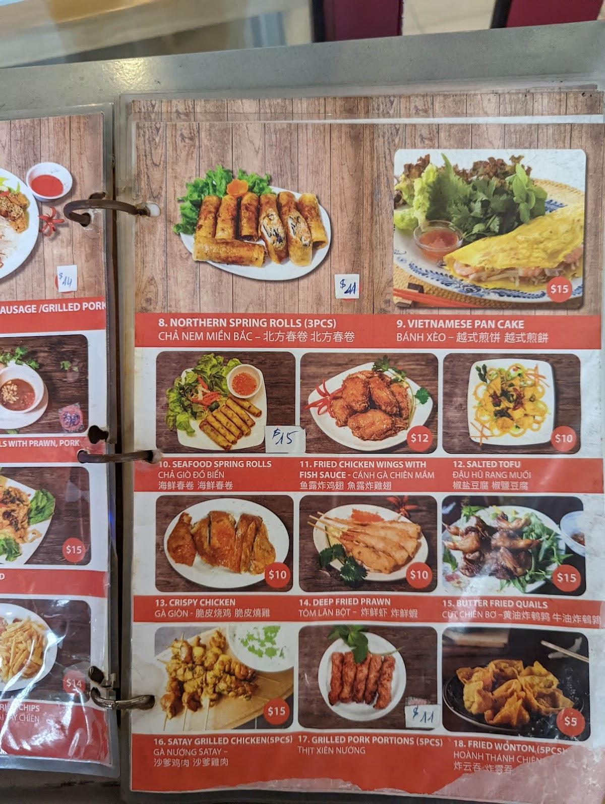 Menu at Pho Pasteur restaurant, Haymarket